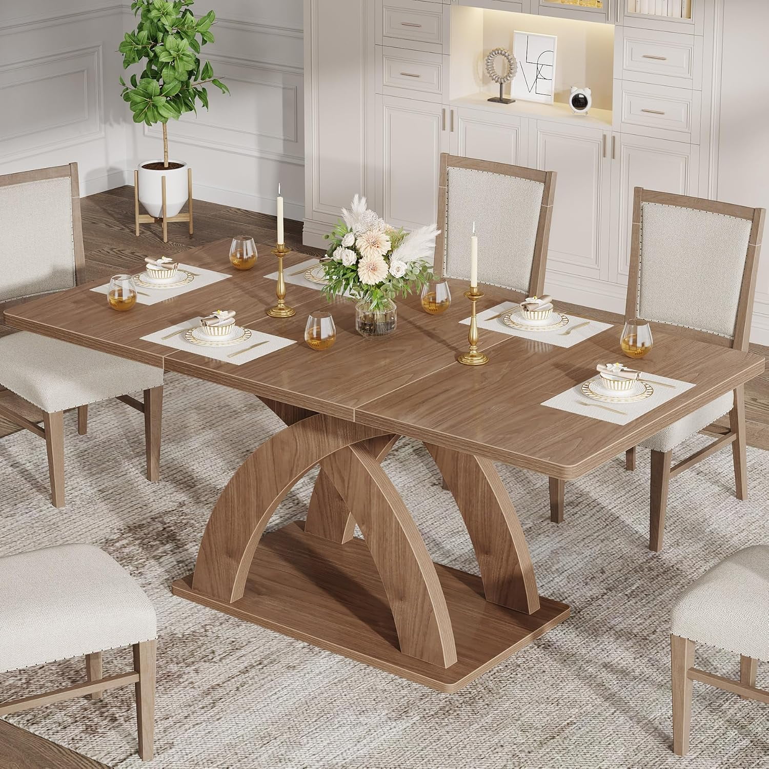 Tribesigns Dining Table for 4-6 People, 63" Wooden Modern Kitchen Table ...