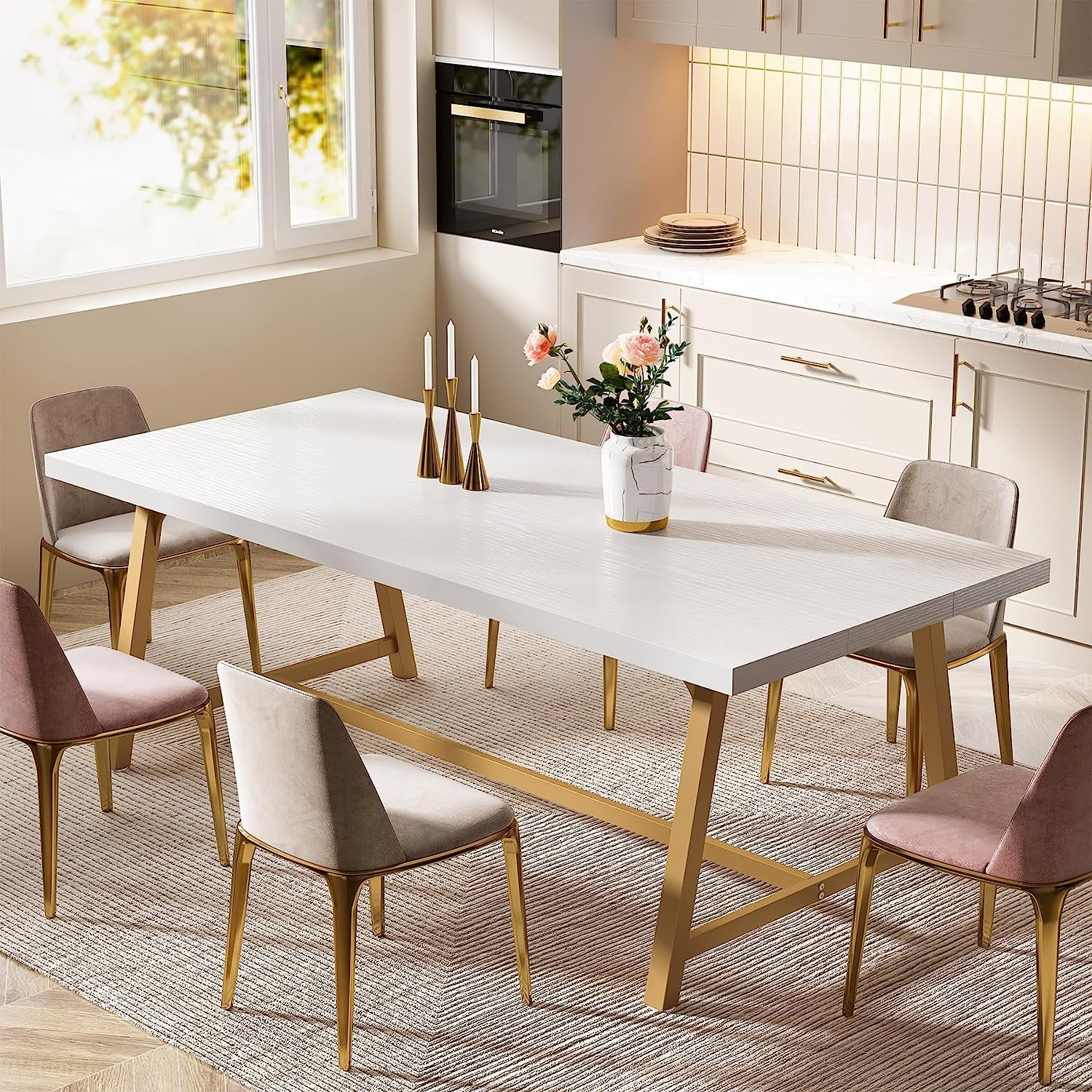 Tribesigns Solid Wood Dining Table for 8, 70.9 inch Rectangular Kitchen ...