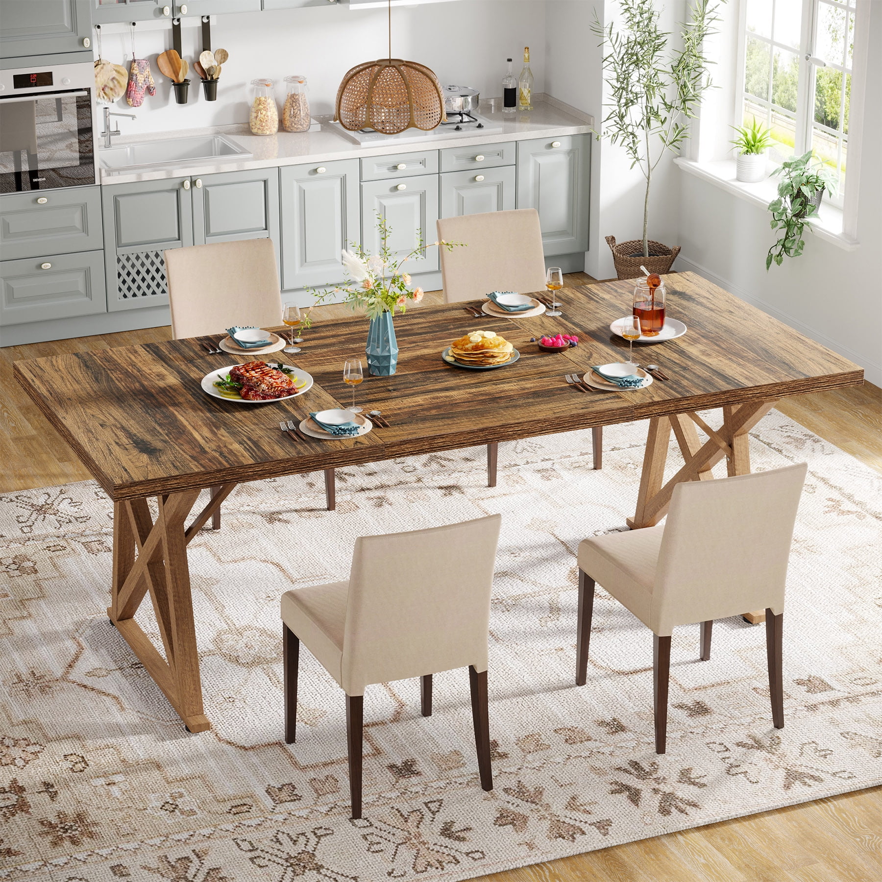 Finmind Dinning Room Table for 8 People, 6ft Wooden Dining Table ...