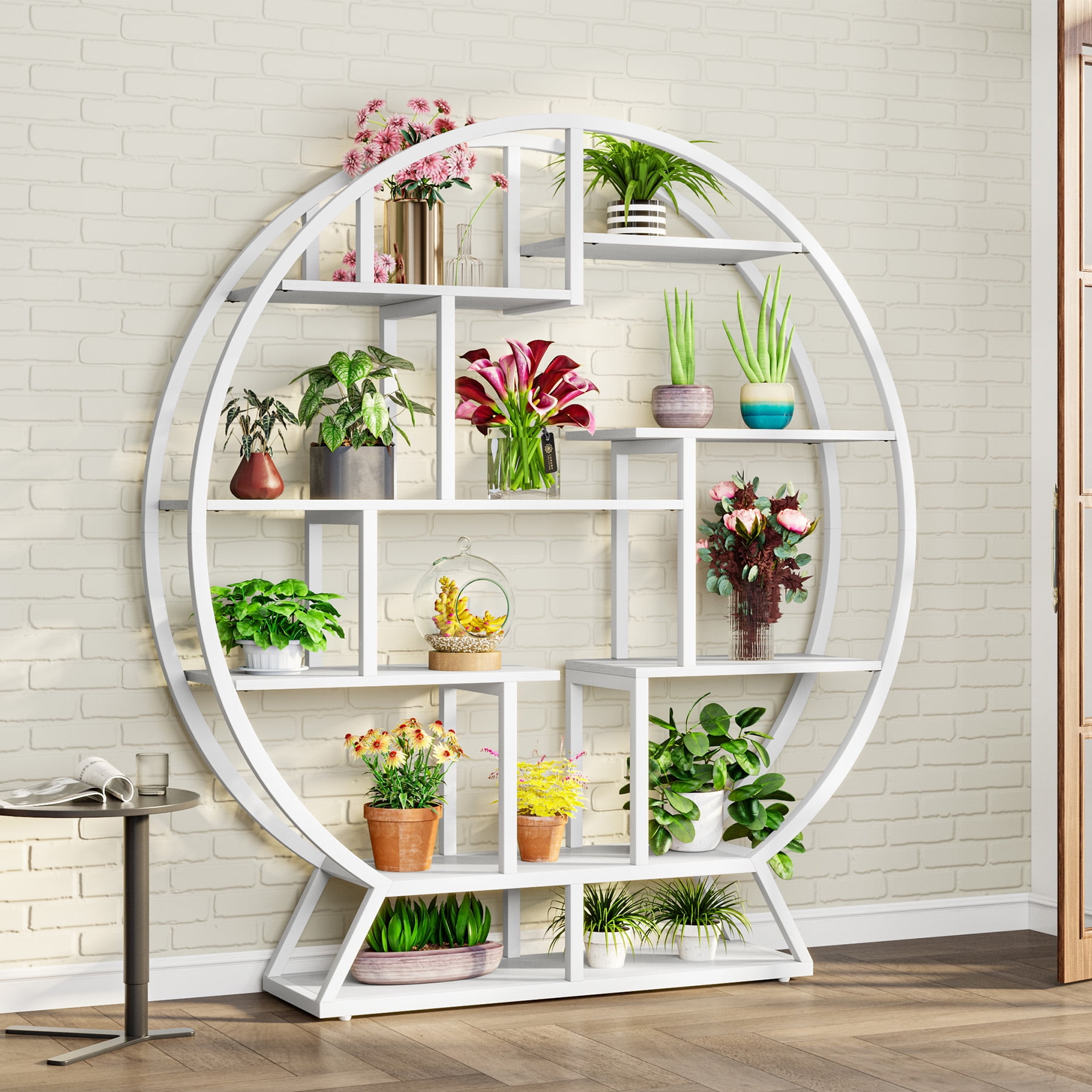 Tribesigns Display Bookshelf, Round Shaped Bookcase Etagere Shelves ...