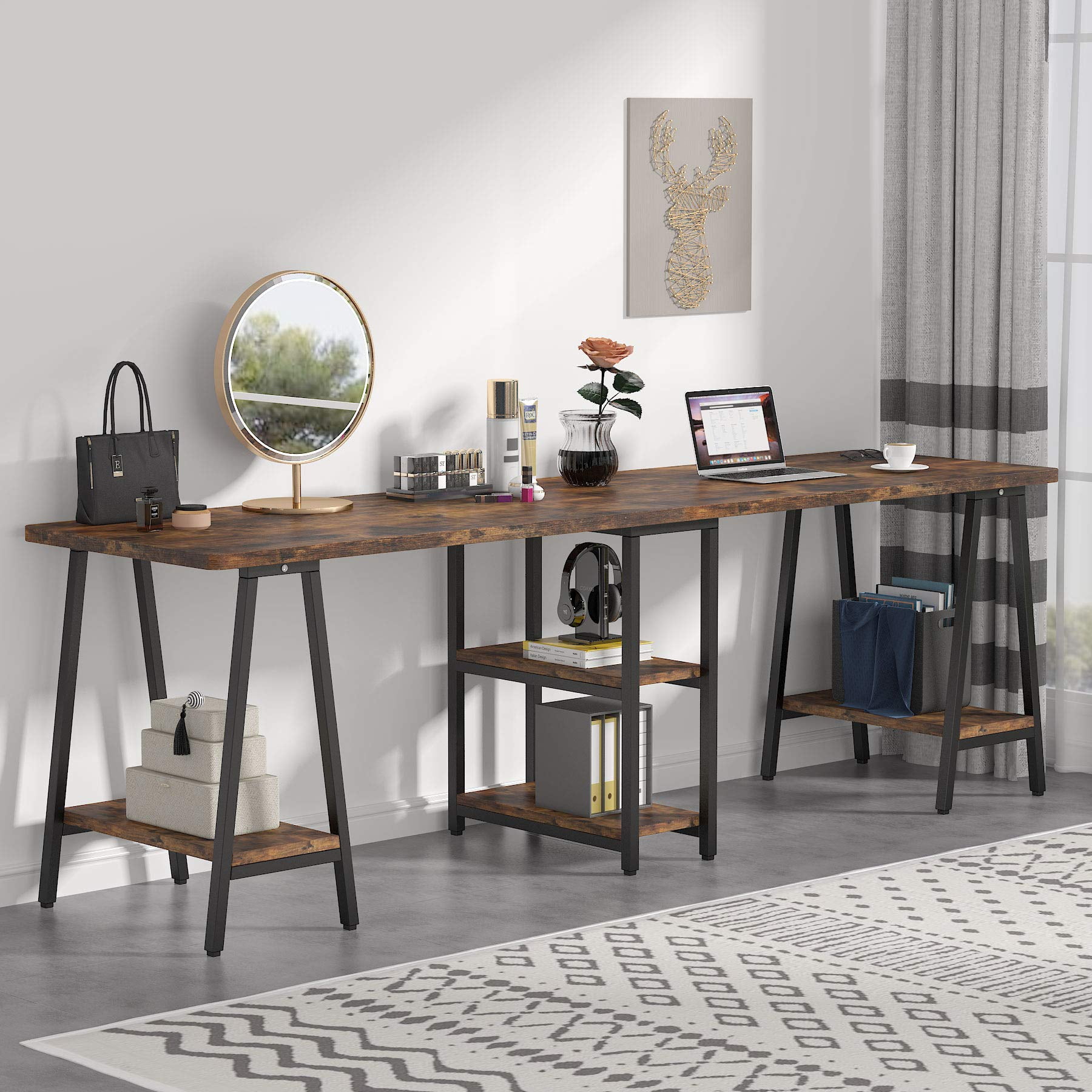 Tribesigns Double Computer Desk with shelves, 94.5 Inches Extra Long ...