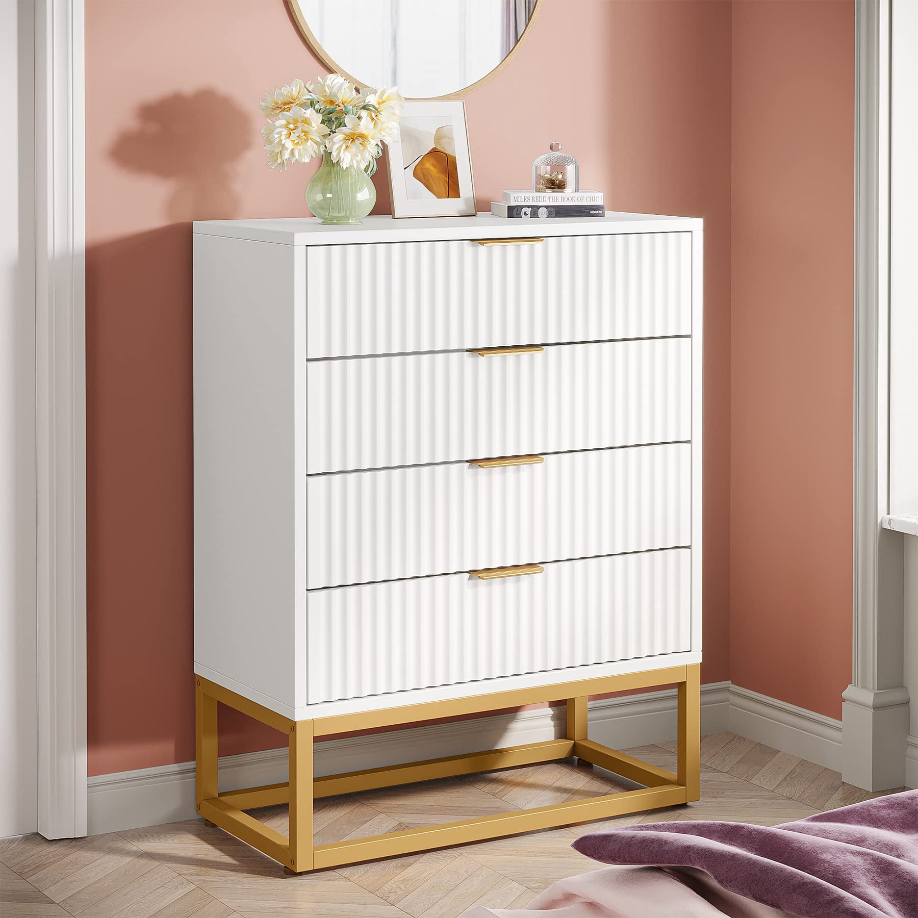 Tribesigns Glossy 4-Drawer Chest, Elegant Dresser for Bedroom, Master ...