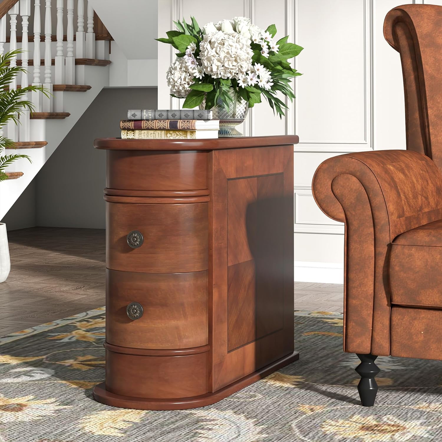 Tribesigns End Table,2-Drawer Narrow Solid Side Table Slim Chair Side ...