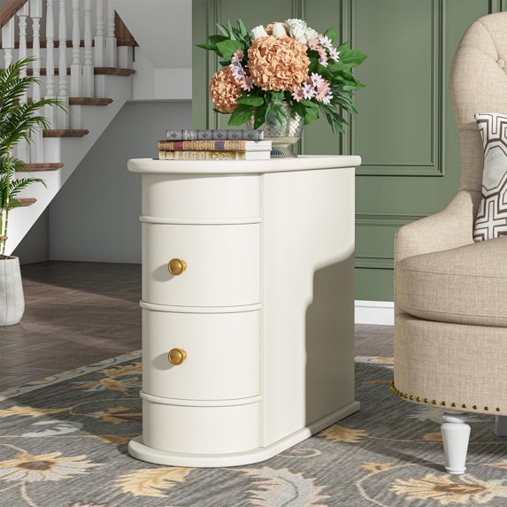 Finmind End Table,2-Drawer Narrow Solid Side Table Slim Chair Side ...