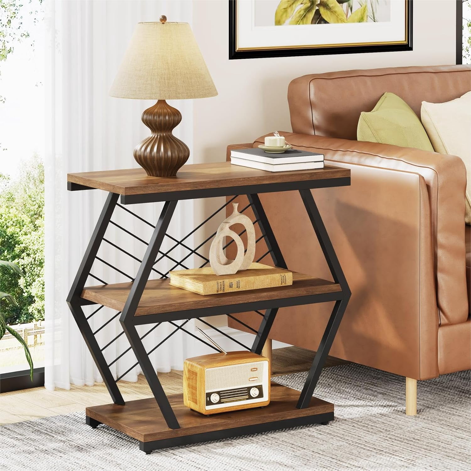 Tribesigns End Table, Industrial Side Table with 3 Storage Shelves ...