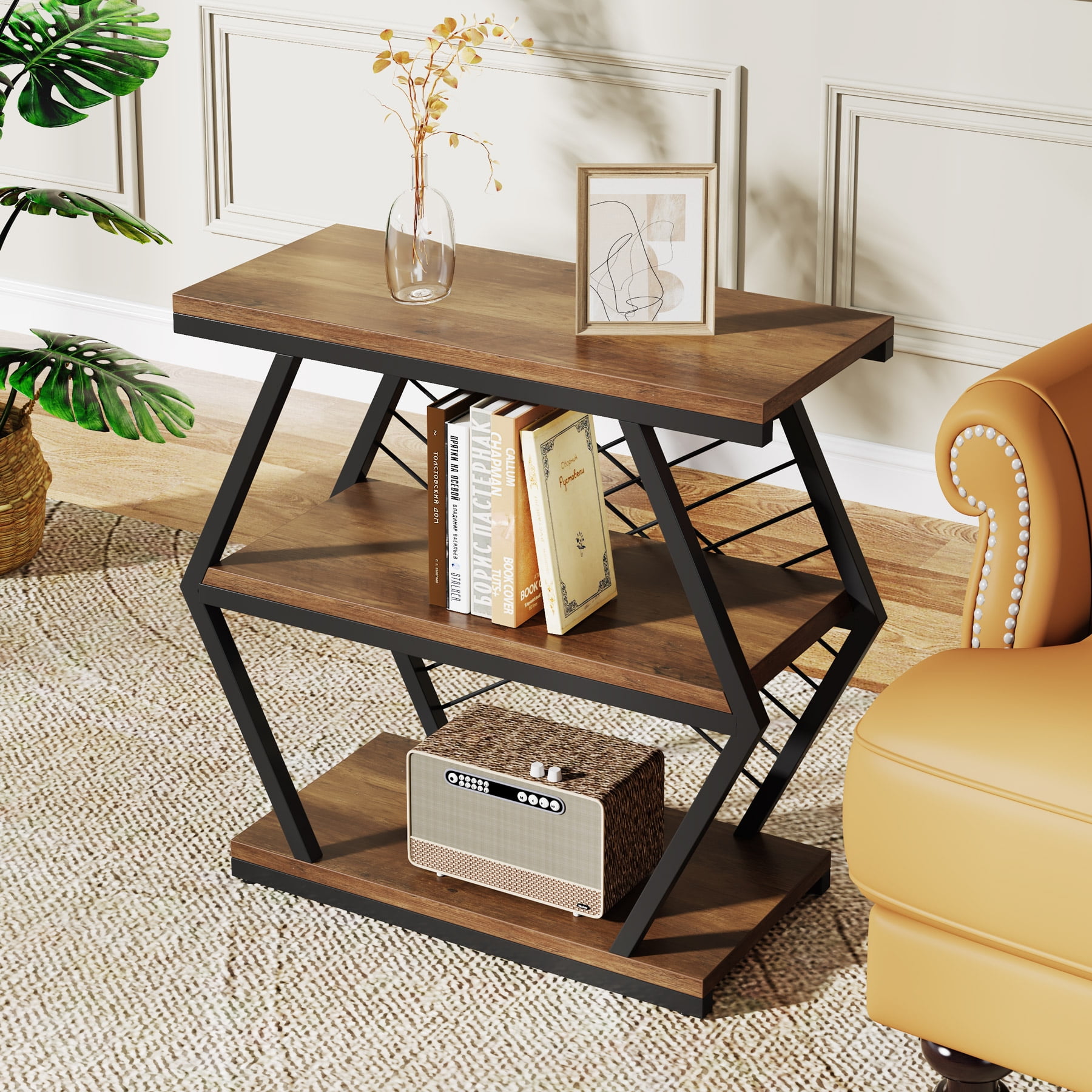 Tribesigns End Table, Industrial Side Table with 3 Storage Shelves ...