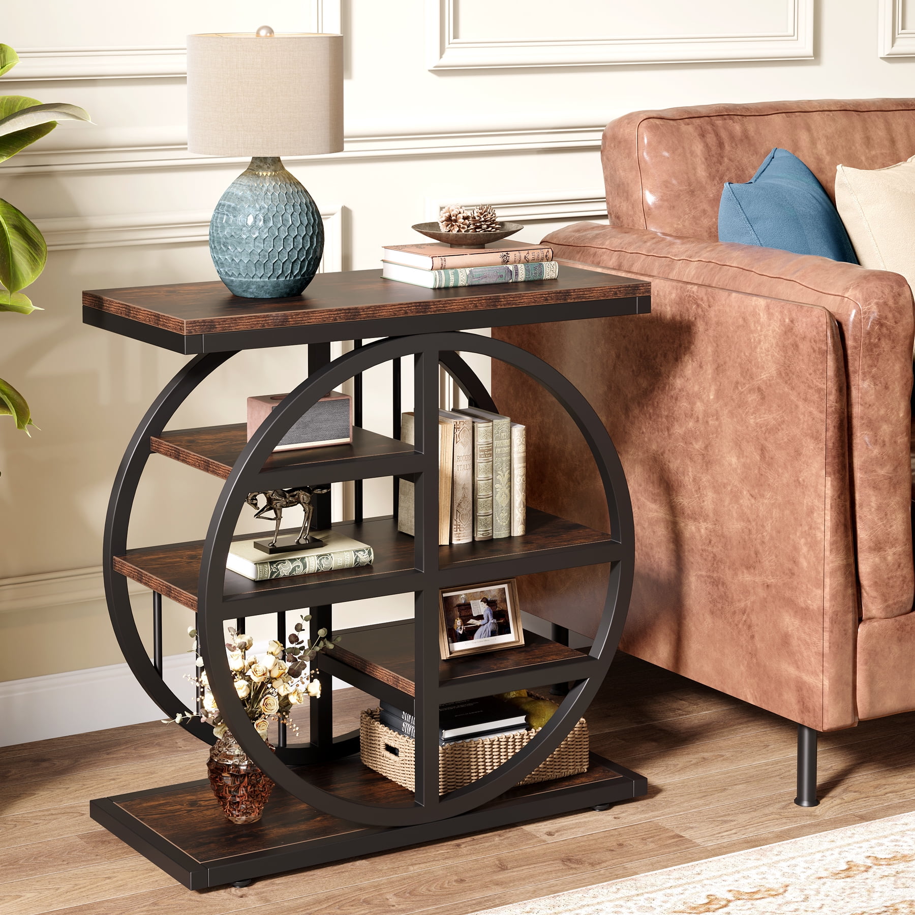 Tribesigns End Table for Living Room, Wood Side Table with Black Metal ...