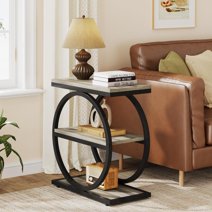 Tribesigns End Table, Wood Side Table with Black Metal Frames, Narrow ...