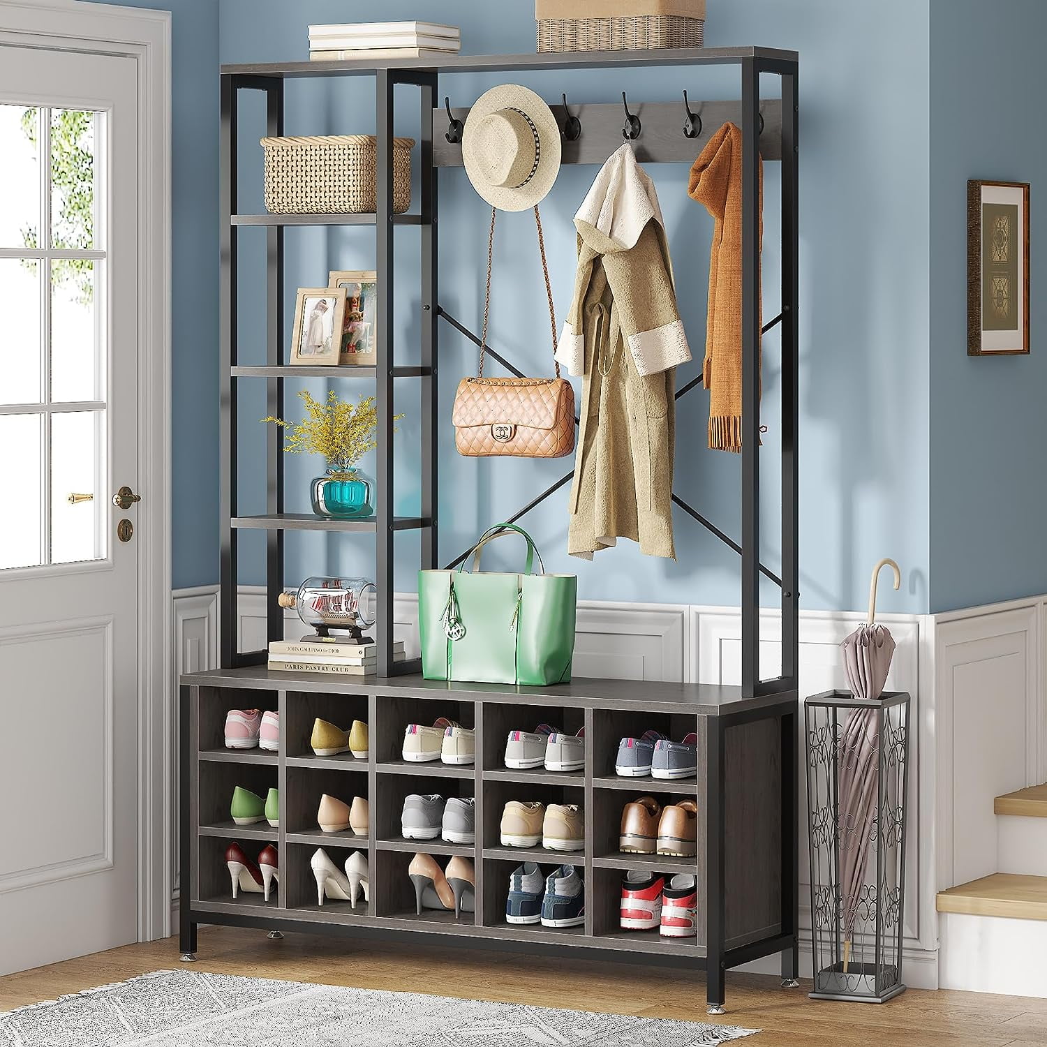 Tribesigns Entryway Bench with Coat Rack with Bench and Shoe Storage ...