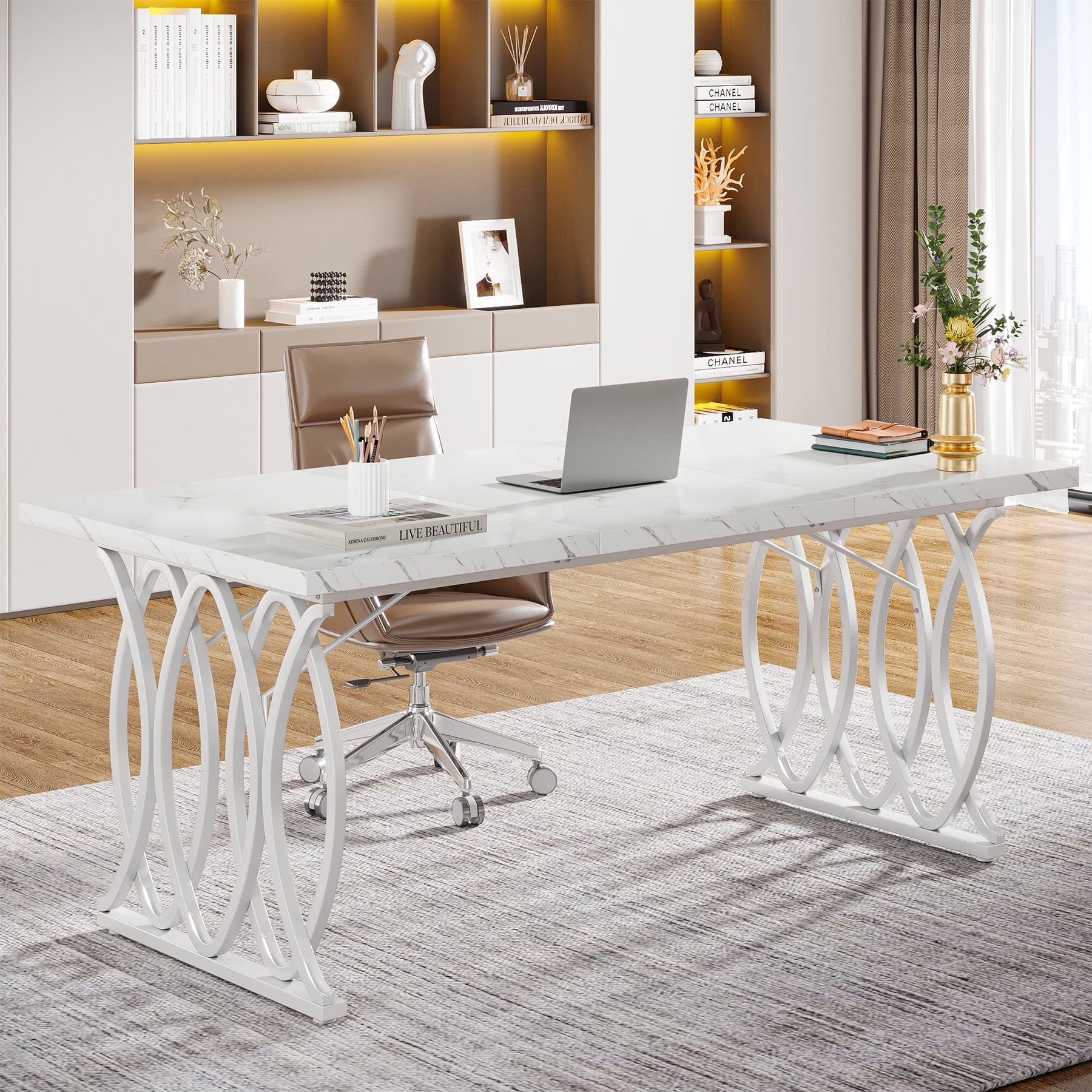 Tribesigns Executive Desk, 63 in. Large Computer Desk, Modern Writing ...