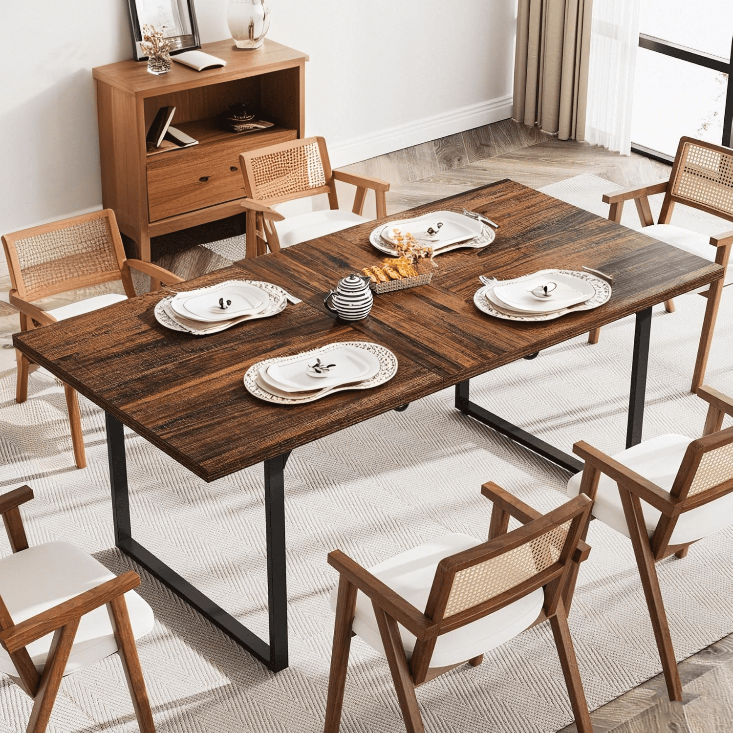 Tribesigns Extendable Dining Room Table for 6-8 People, Wood Dinner ...