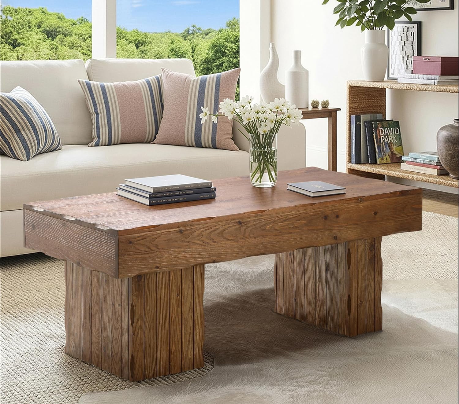 Tribesigns Farmhouse Coffee Table, 47 Inches Solid Wood Center Tables ...