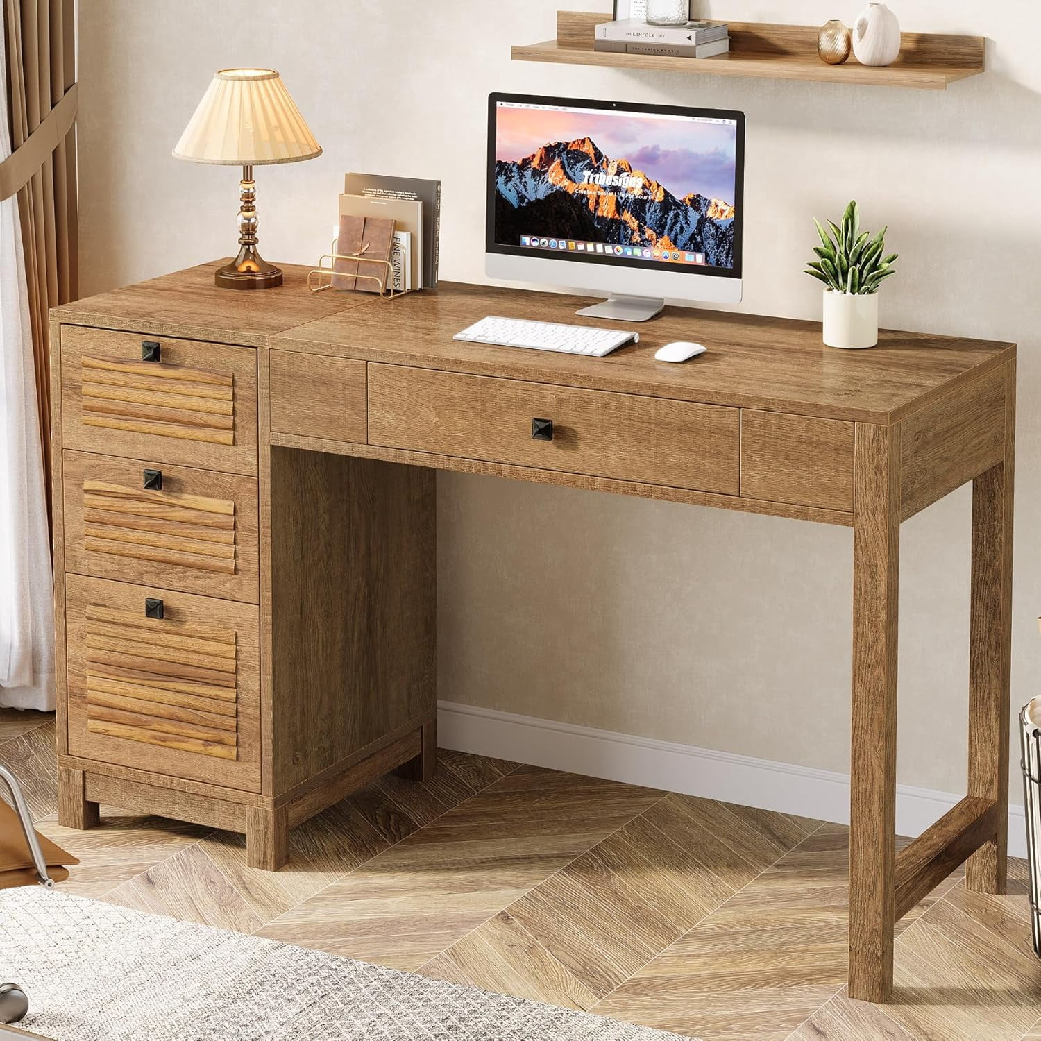 Tribesigns Farmhouse Computer Desk, 55.11-Inch Home Office Desk with 4 ...