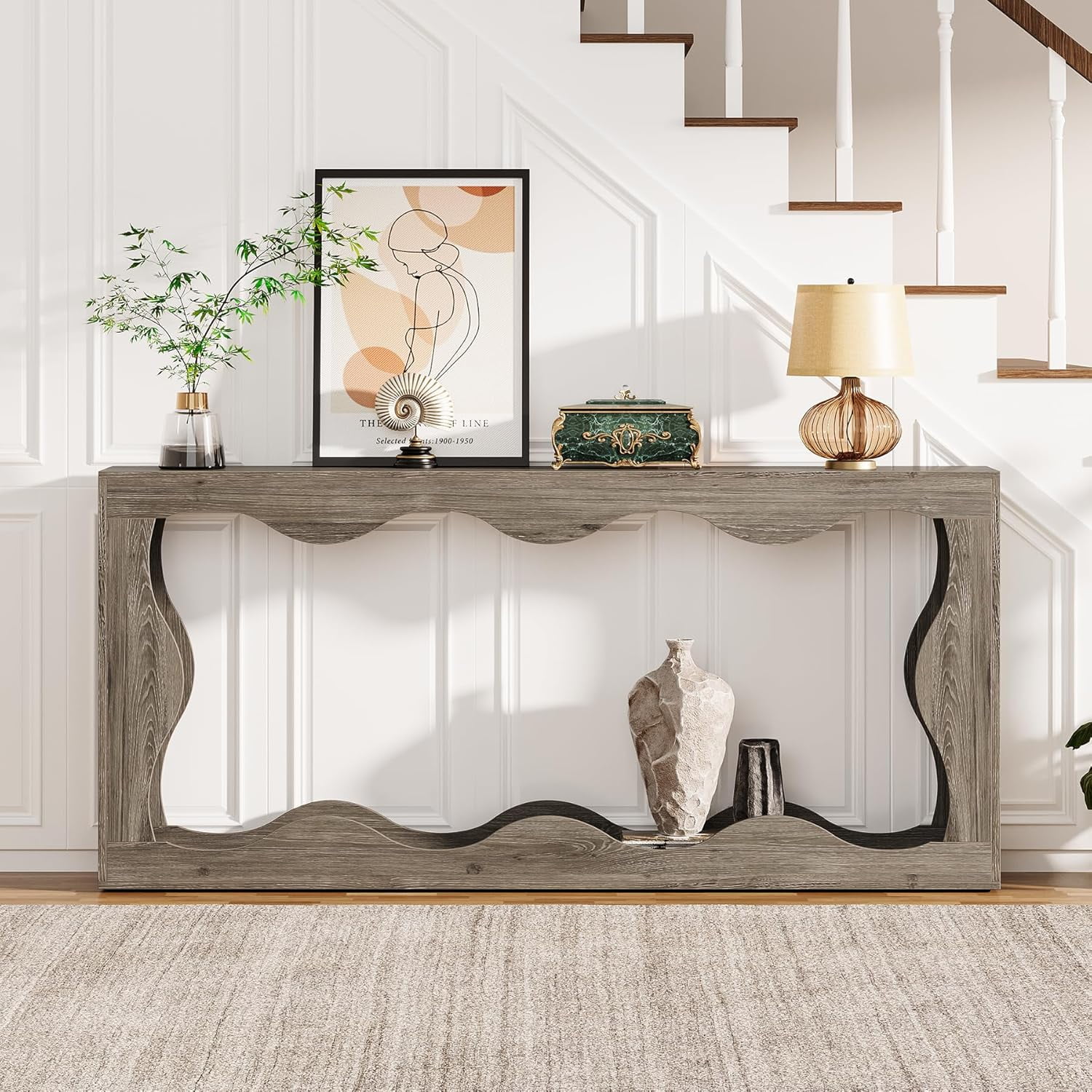 Tribesigns Farmhouse Console Table, 63-Inch Scalloped Console Table ...