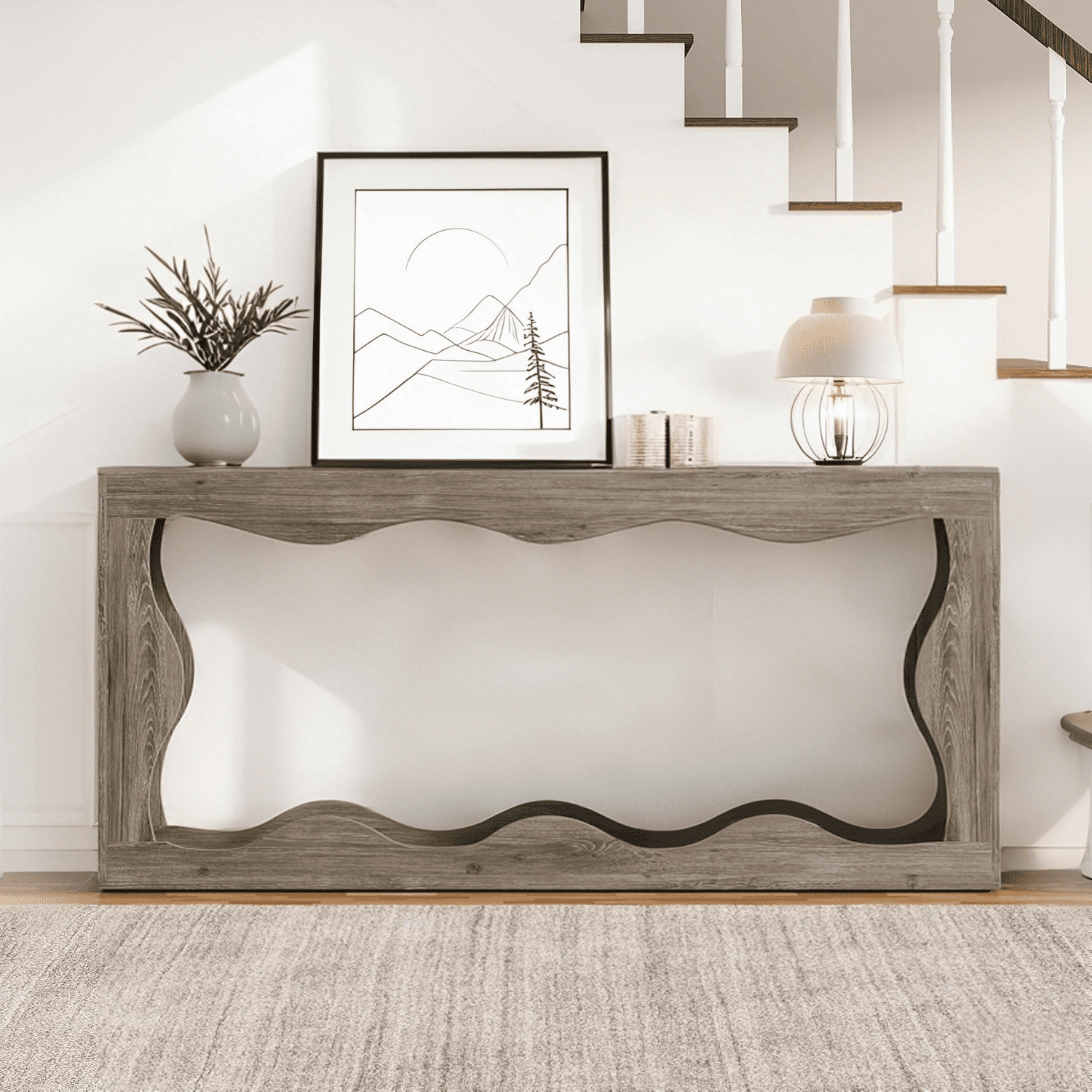 Tribesigns Farmhouse Console Table, 63-Inch Scalloped Console Table ...