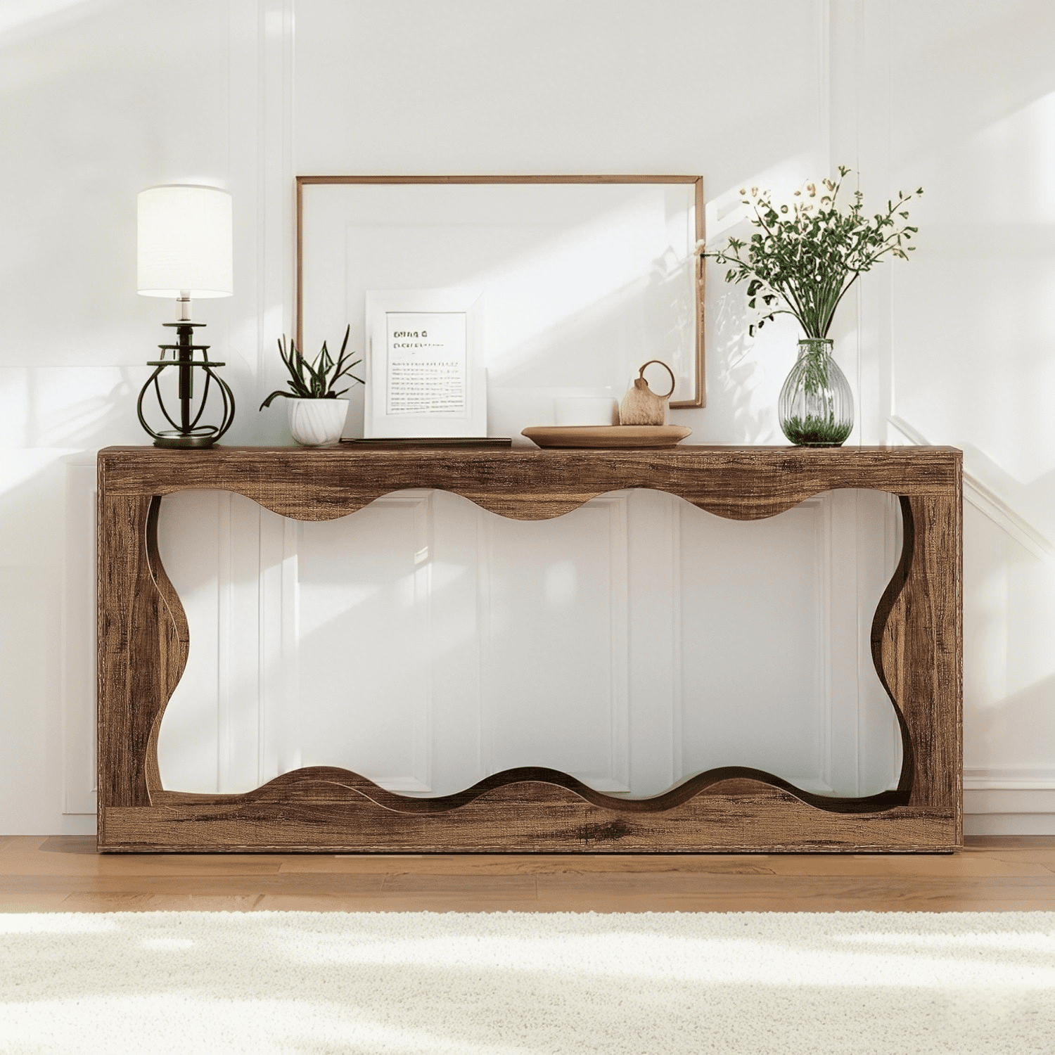 Tribesigns Farmhouse Console Table, 63-Inch Scalloped Console Table ...