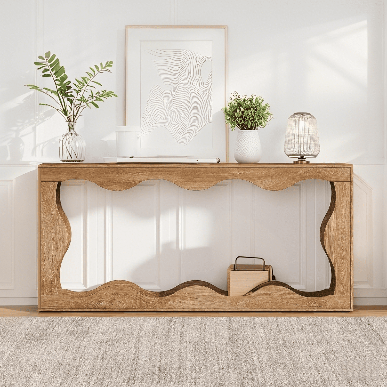 Tribesigns Farmhouse Console Table, 63-Inch Scalloped Console Table ...