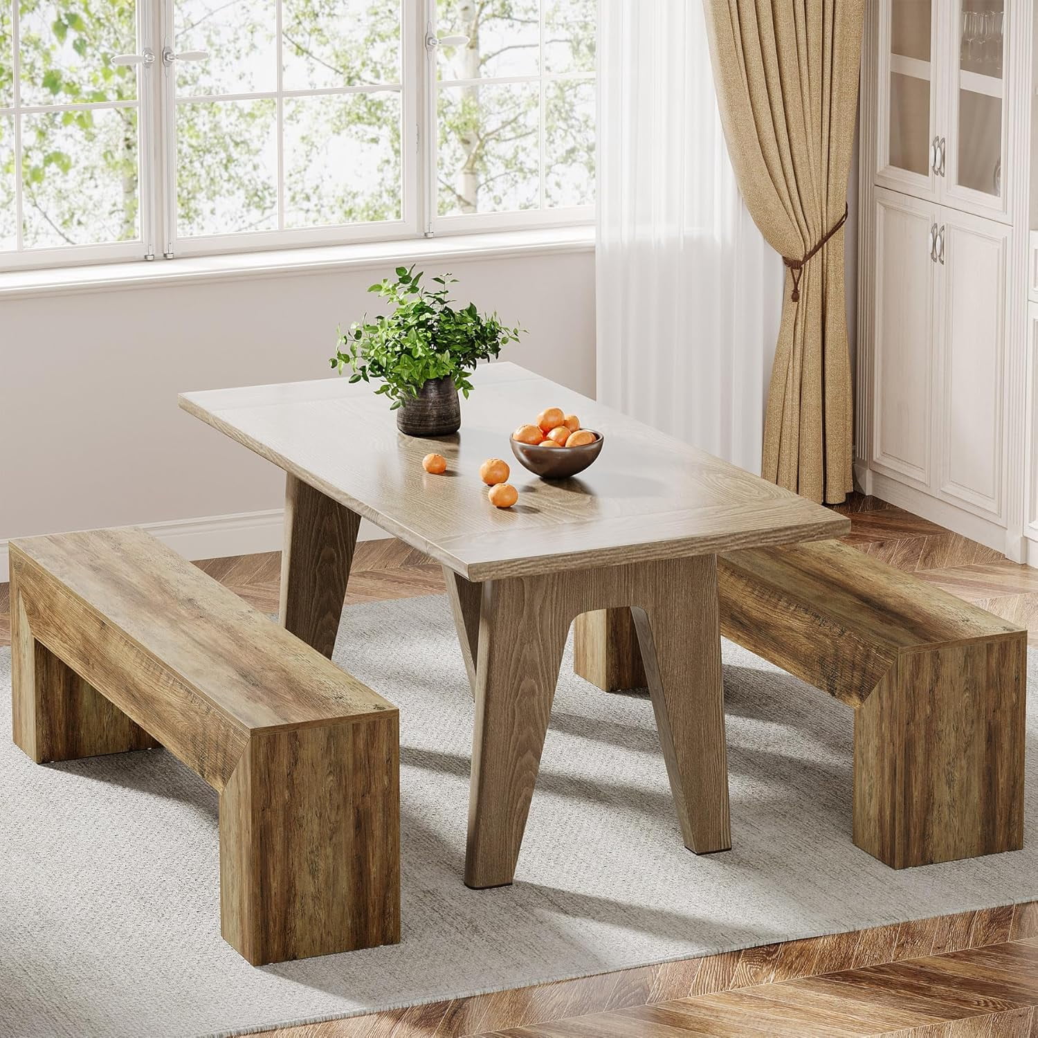 Tribesigns Farmhouse Dining Bench, 47" Wood Long Entry Bench for ...