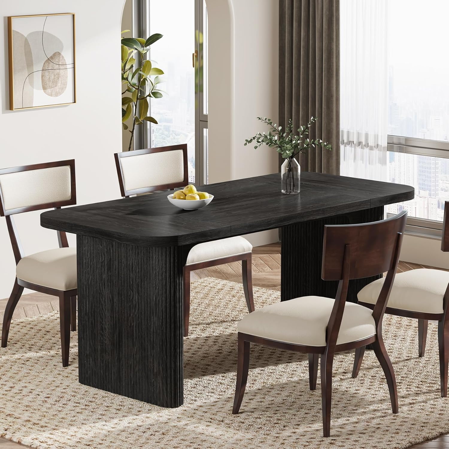 Tribesigns Farmhouse Dining Table for 4-6, Rectangular Wood Kitchen ...