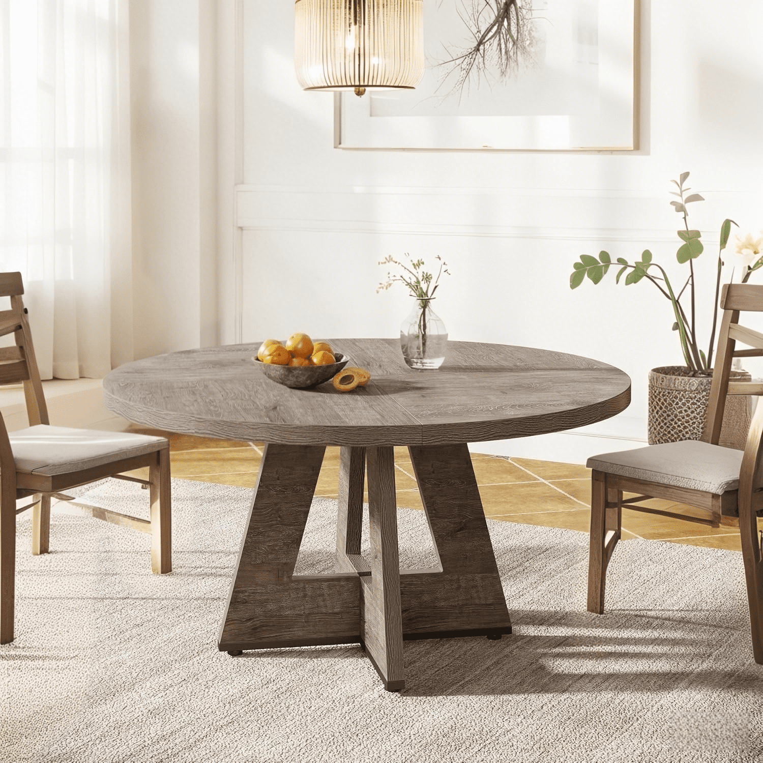 Tribesigns Farmhouse Dining Table, 47 Inch Round Dinner Table for 4 ...