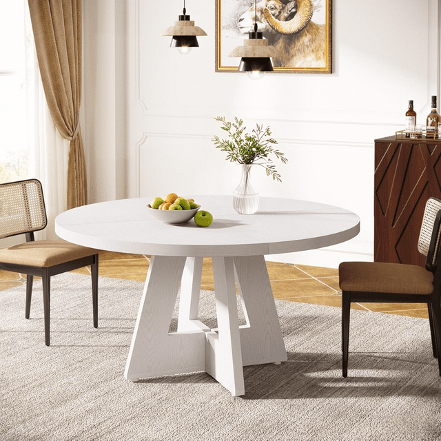 Tribesigns Farmhouse Dining Table, 47 Inch Round Dinner Table for 4 ...