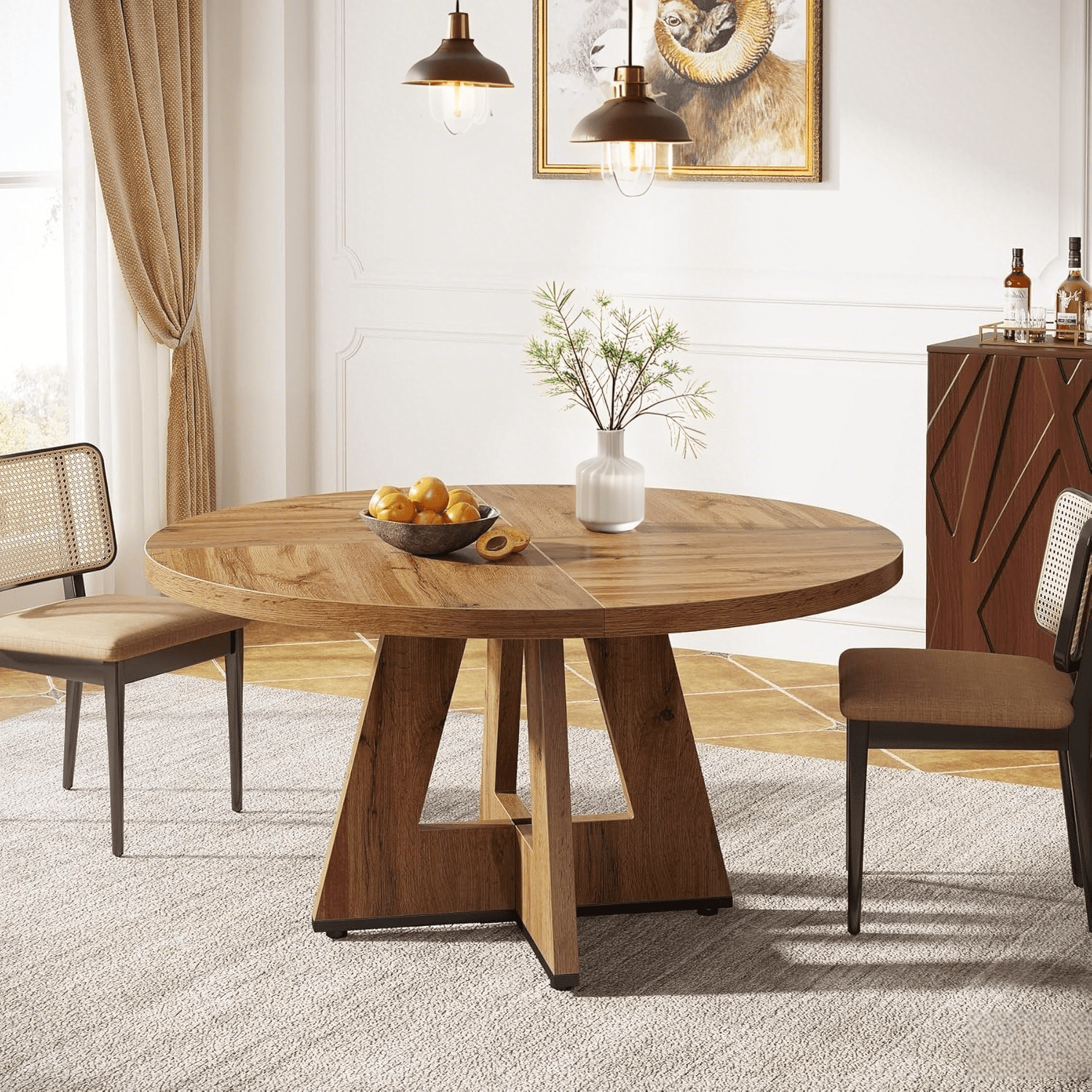 Tribesigns Farmhouse Dining Table, 47 Inch Round Dinner Table for 4 ...