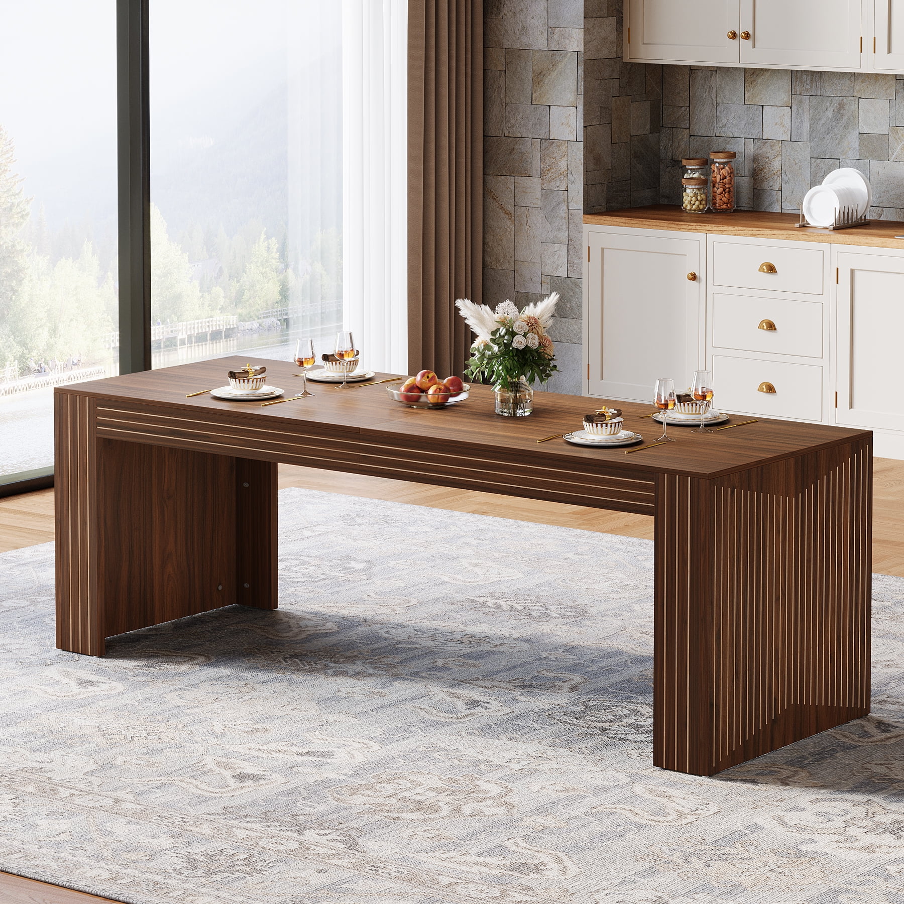 Tribesigns Farmhouse Dining Table for 6-8 People, 78.7-Inch Rectangular ...