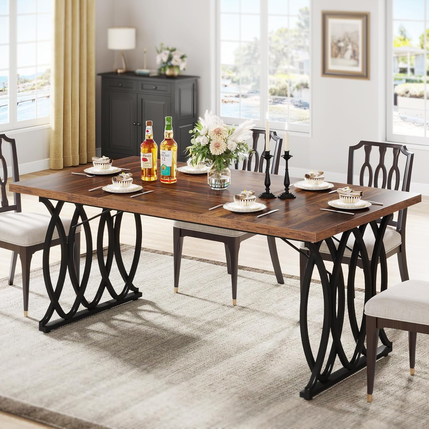 Tribesigns Farmhouse 63" Rectangular Dining Table, Gold/Rustic Brown - Walmart.com