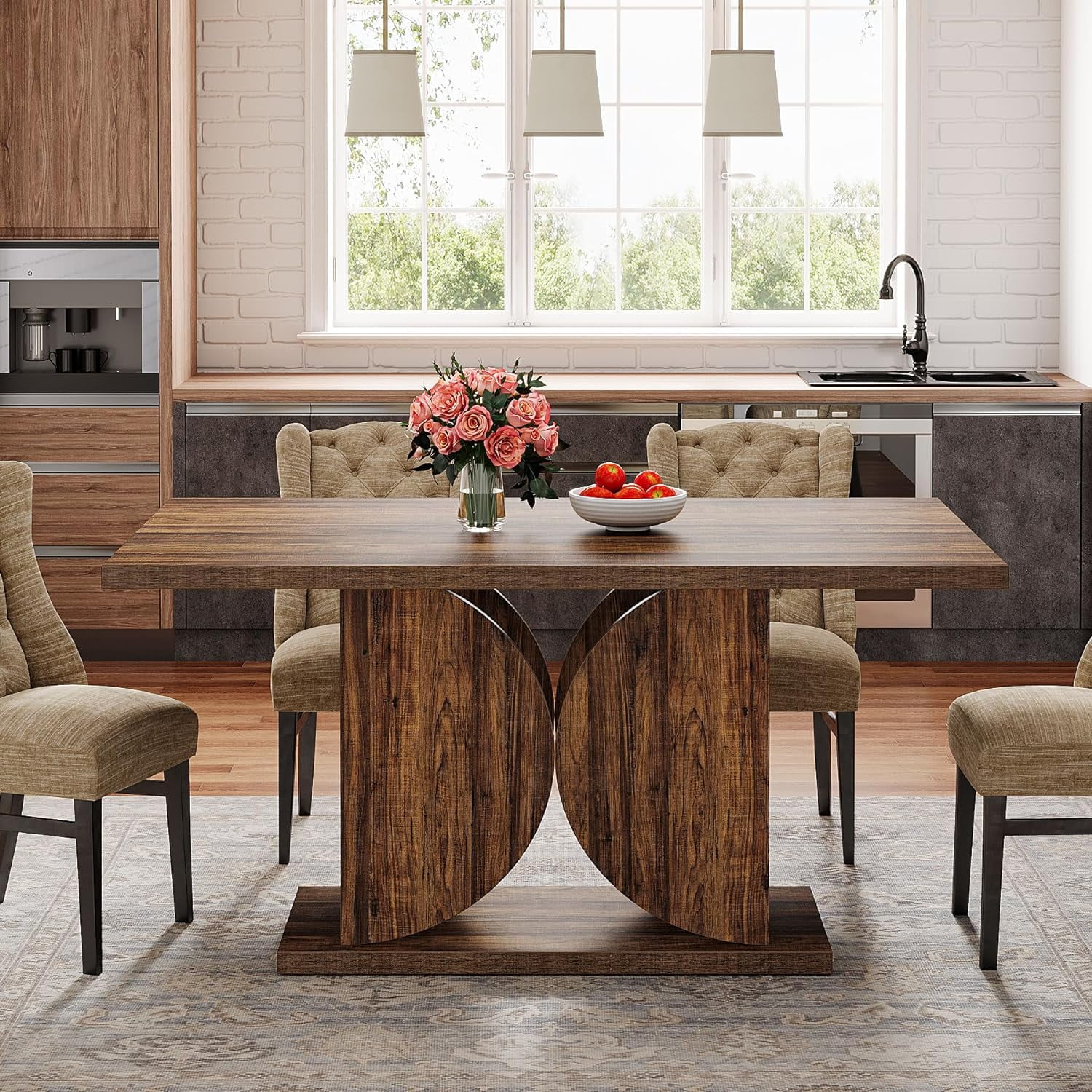 Tribesigns Farmhouse Dining Table for 4-6, 55.12" Rectangle Kitchen ...