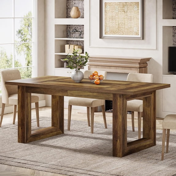 Finmind Farmhouse Dining Table for 4-6 People, 63-Inch Wood Kitchen ...
