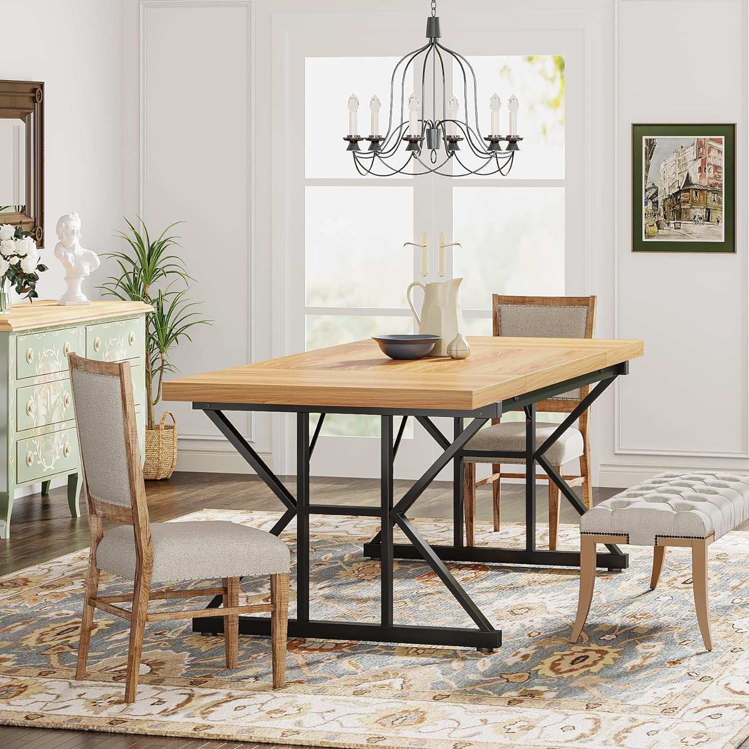 Tribesigns Farmhouse Style Dining Table, Long Rectangular Wood Kitchen ...