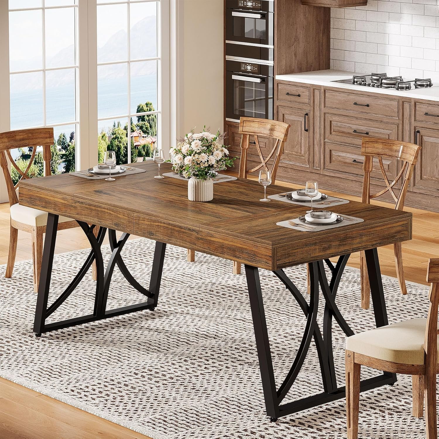 Tribesigns Farmhouse Dining Table for 6-8 People, 63-Inch Rectangle ...