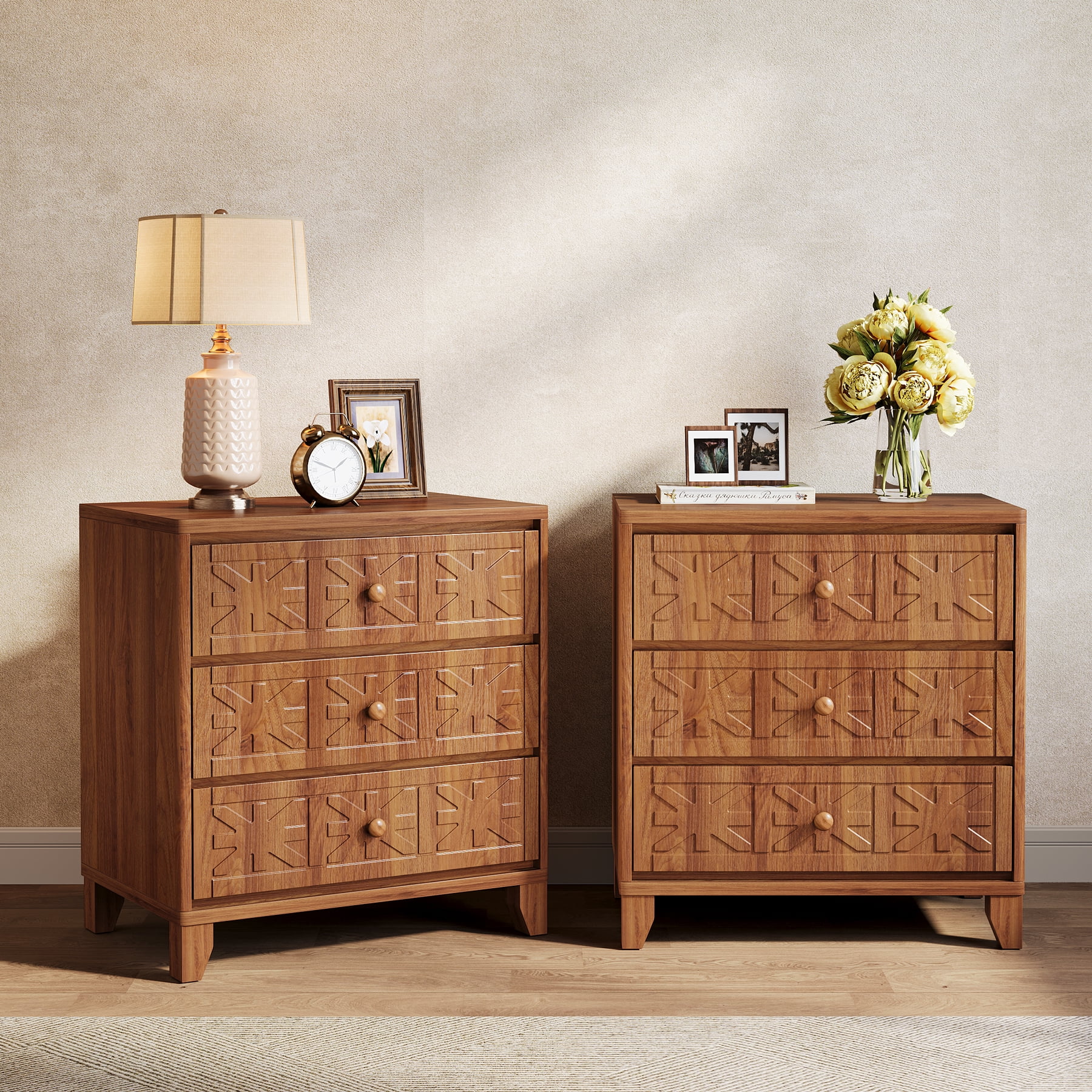 Tribesigns Farmhouse Night stand with 3 Drawers, Industrial Bed side ...