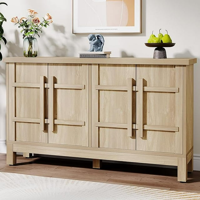 Tribesigns Farmhouse Sideboard Buffet Cabinet with 4 Doors, Wood Coffee Bar Storage Cabinet ...