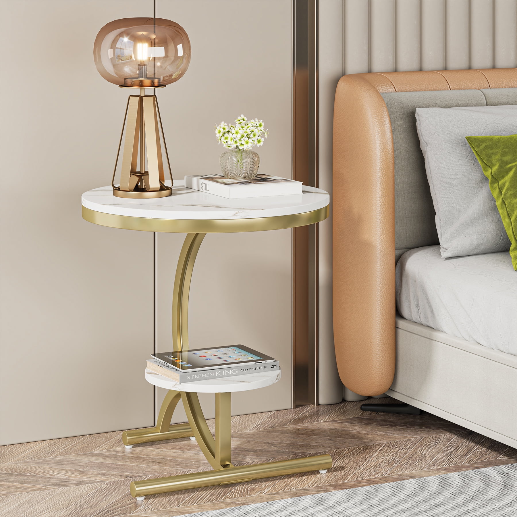 Tribesigns Faux Marble End Table, 2-Tier Round Sofa Side Table, 20 ...