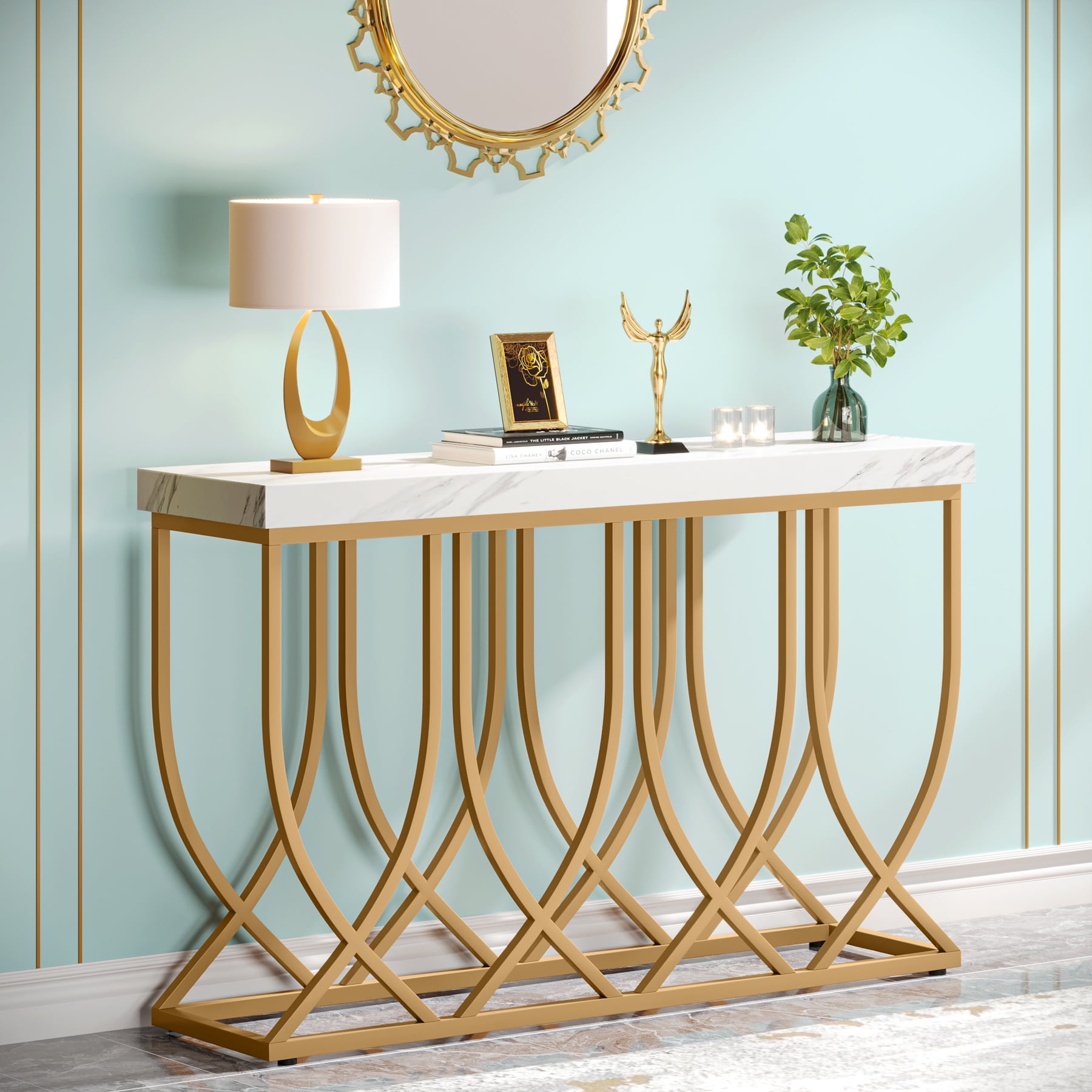 Tribesigns Faux Marble Gold Console Table, 39.37” Narrow Sofa Accent ...