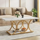 Tribesigns Living Room Faux Marble Wood Coffee Table: 2-Tier Rectangle with Gold Geometric Legs ...