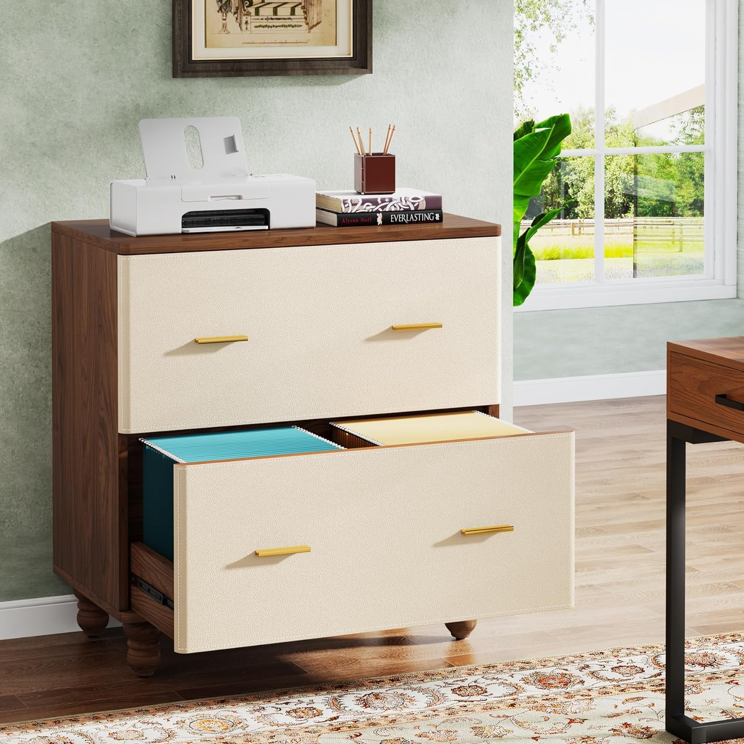Tribesigns File Cabinet with Saddle Leather Drawers, 2-Drawer File ...