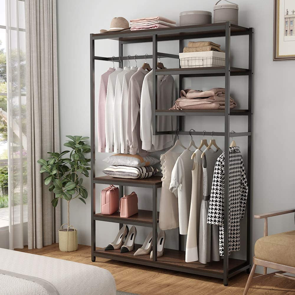 Tribesigns Free-standing Closet Organzier, Double Hanging Rod Clothes ...
