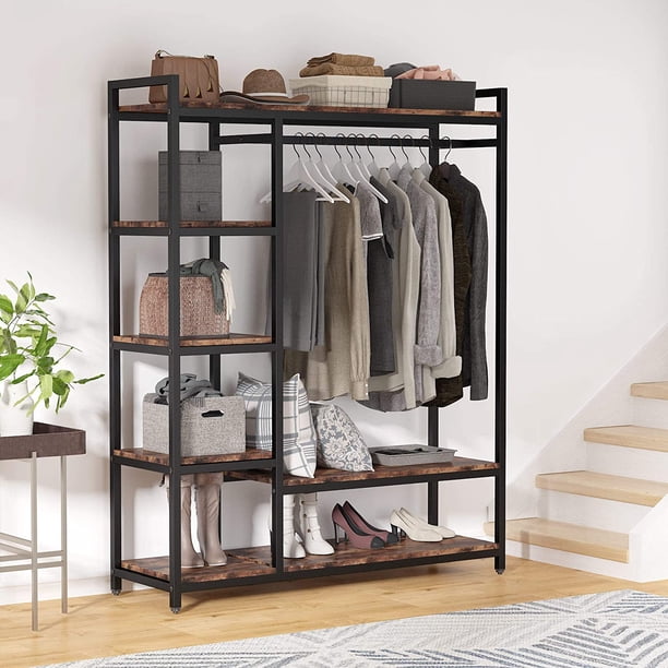 Tribesigns Freestanding Closet Organizer Clothes Garment Rack with ...