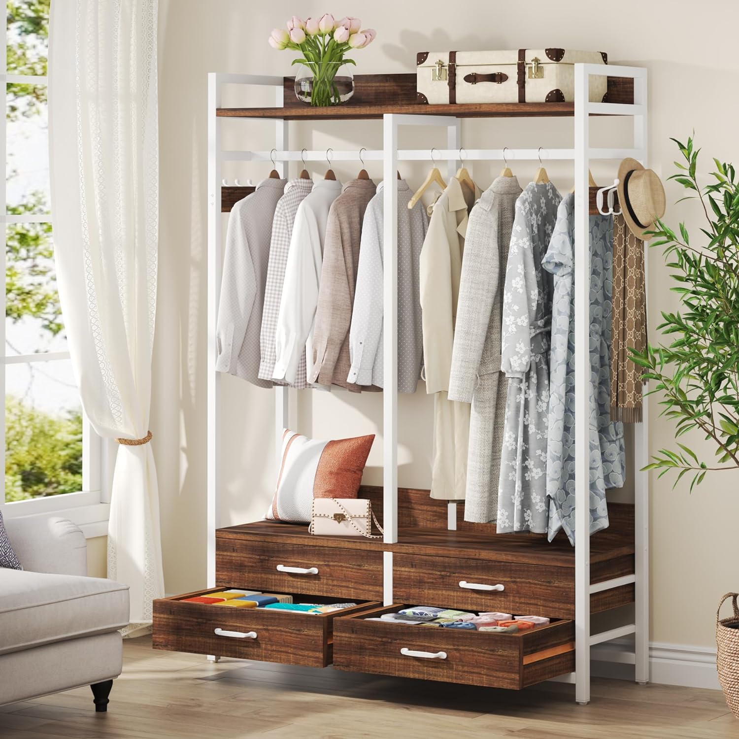 Tribesigns Freestanding Closet Organizer for Hanging Clothes, Garment ...