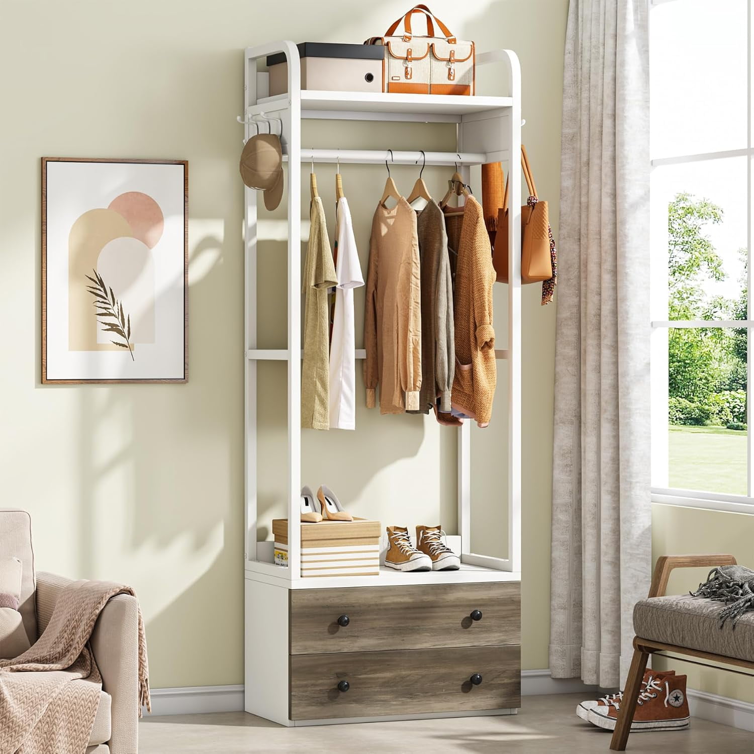 Tribesigns Freestanding Closet Organizer Small Clothes Rack Coat Rack ...