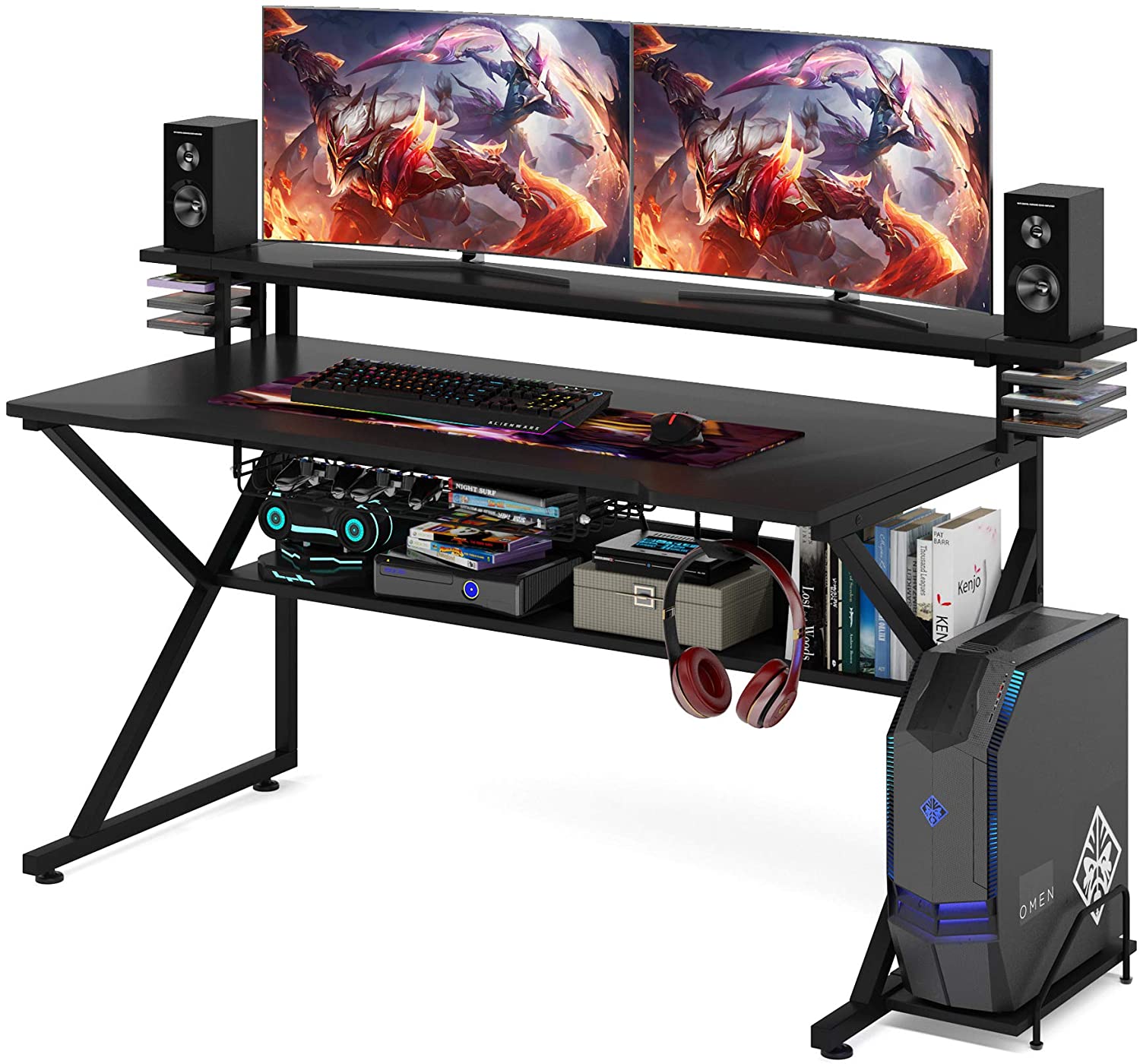 Tribesigns 47in Gaming Desk with Storage, Monitor Stand, CPU Stand ...