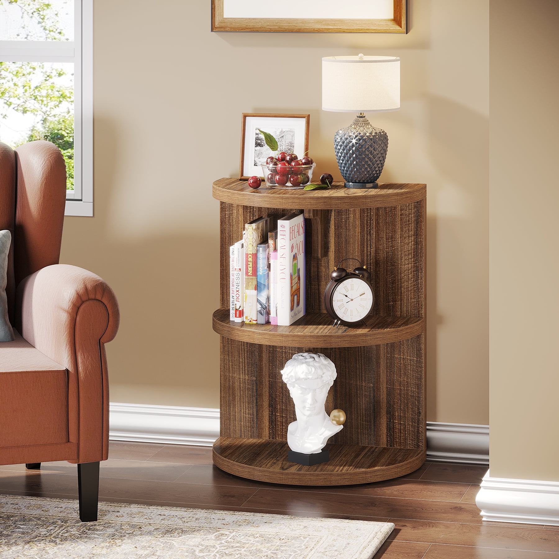 Tribesigns Half Round End Table, 3-Tier Side Table with Storage, 19.68 ...
