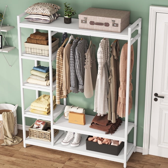 Tribesigns Heavy-Duty Free Standing Clothes Rack - Wood & Metal Garment ...