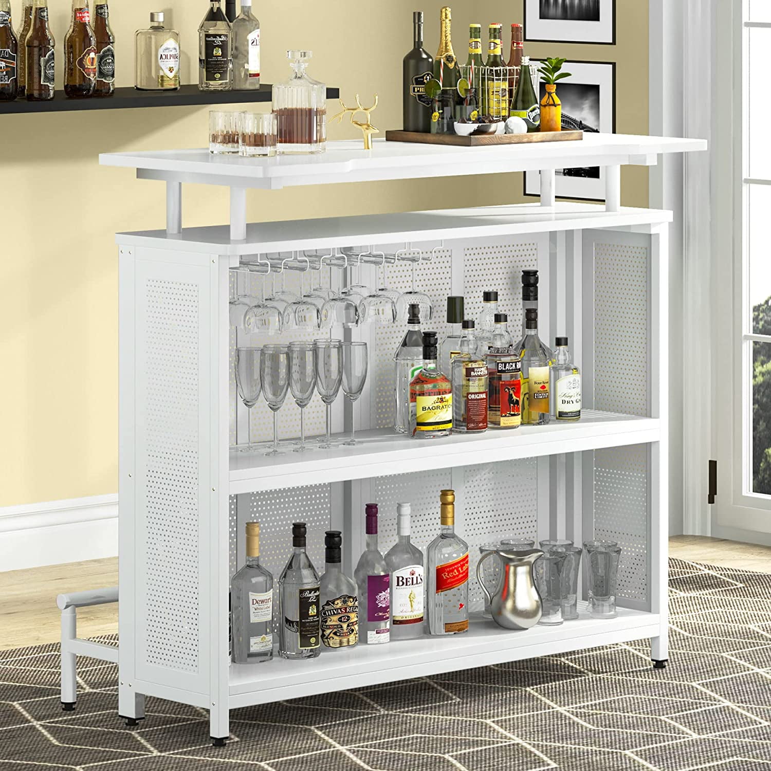 Tribesigns Modern Style 3-Tier Storage Bar Unit, Indoor Small Liquor ...