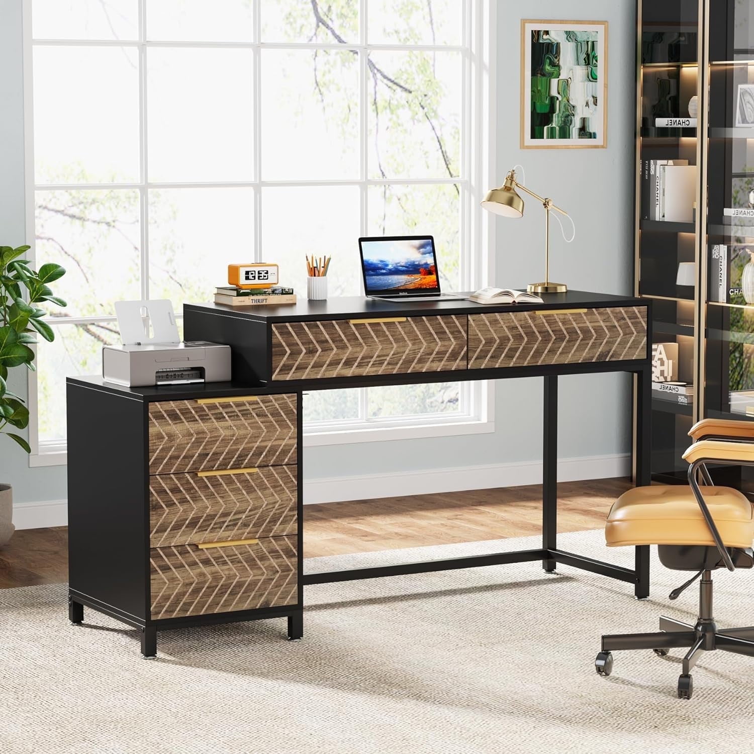 Tribesigns Home Office Computer Desk with Reversible Drawer and Cabinet ...