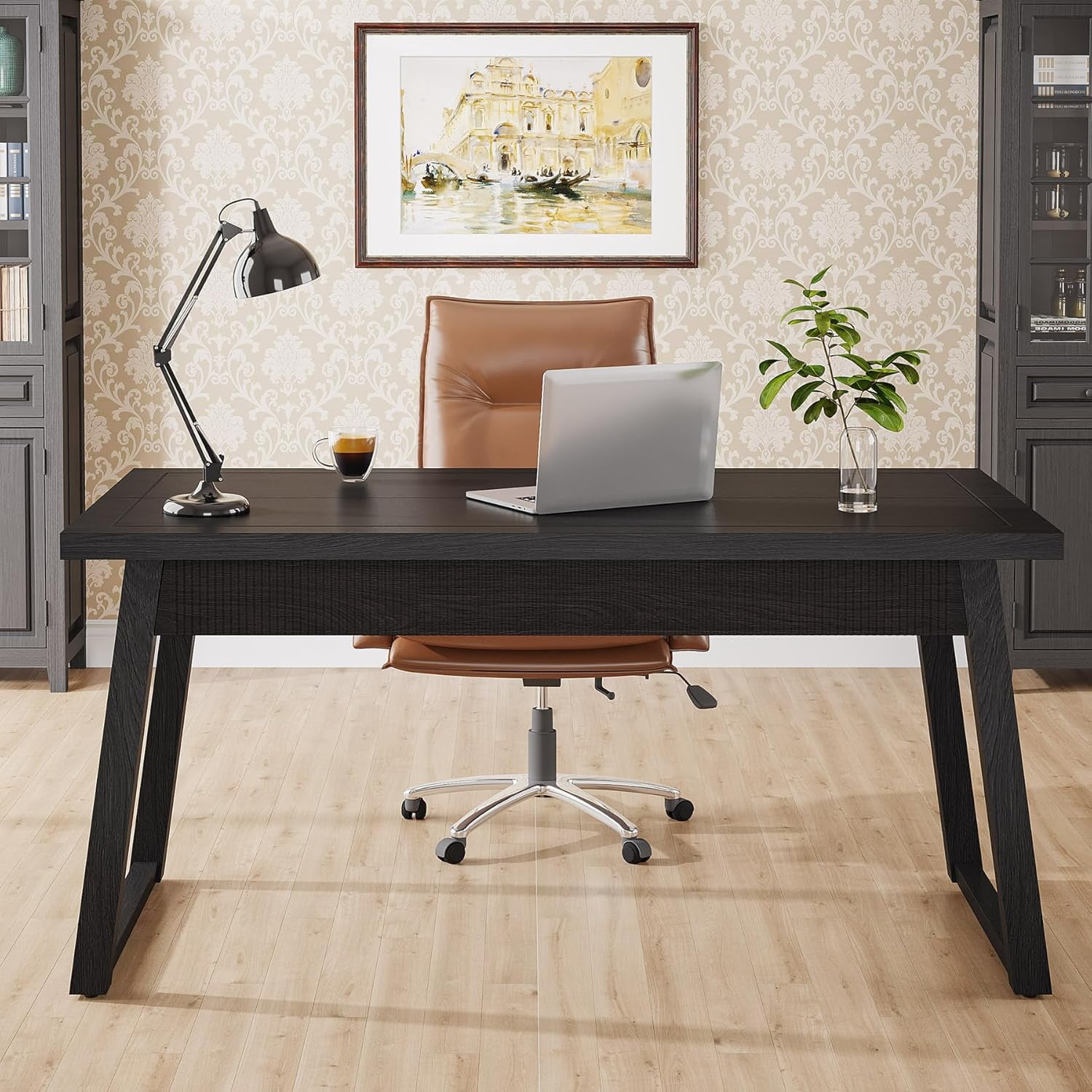 Tribesigns Home Office Executive Desk, 55 Inches Solid Wood Computer ...