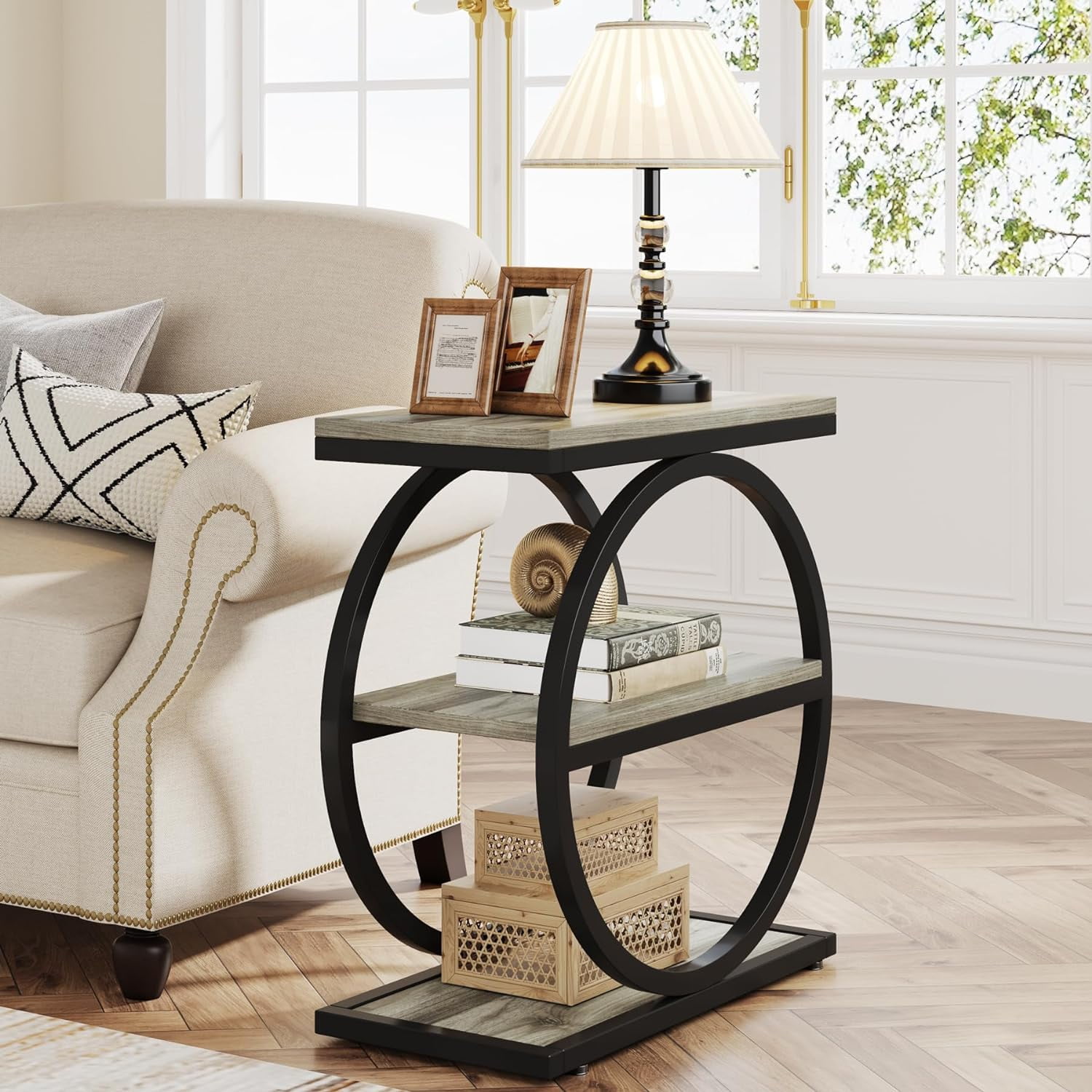 Tribesigns 3-Tier Narrow End Table with Black Metal Frames, Industrial ...