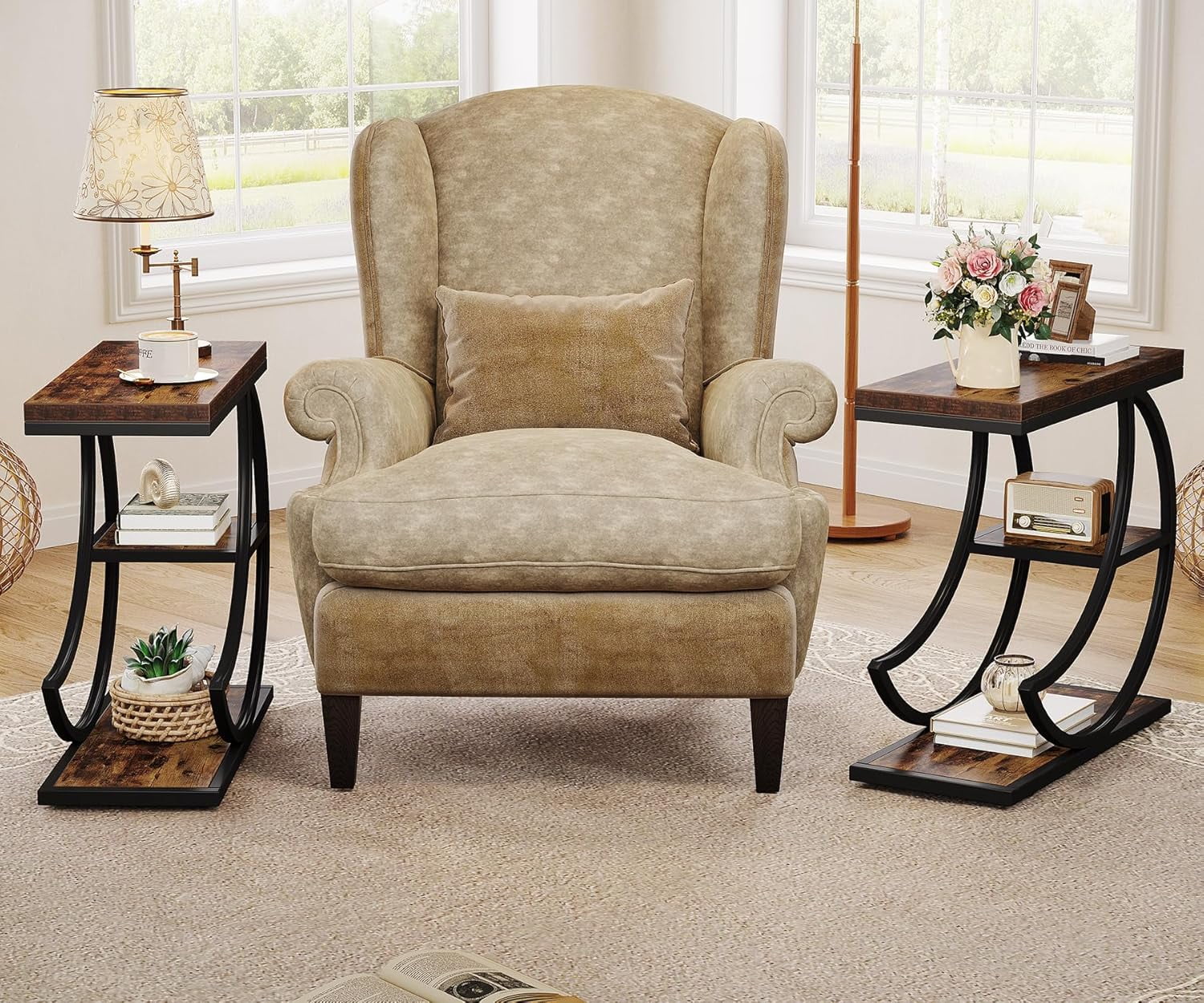 Tribesigns Industrial 3-Tier End Table, Side Tables with 3 Storage Shelves with Half Crescent ...